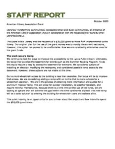 Library ADA grant Staff Report - City of Lyons